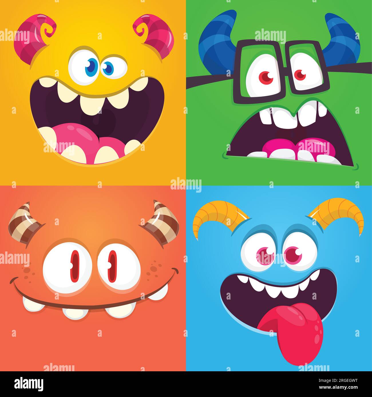 Funny cartoon monster faces emotions set. Illustration of mythical ...