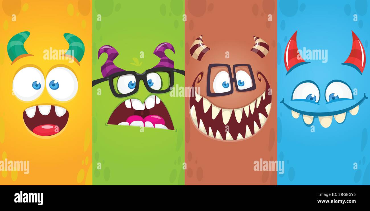 Funny cartoon monster faces emotions set. Illustration of mythical ...
