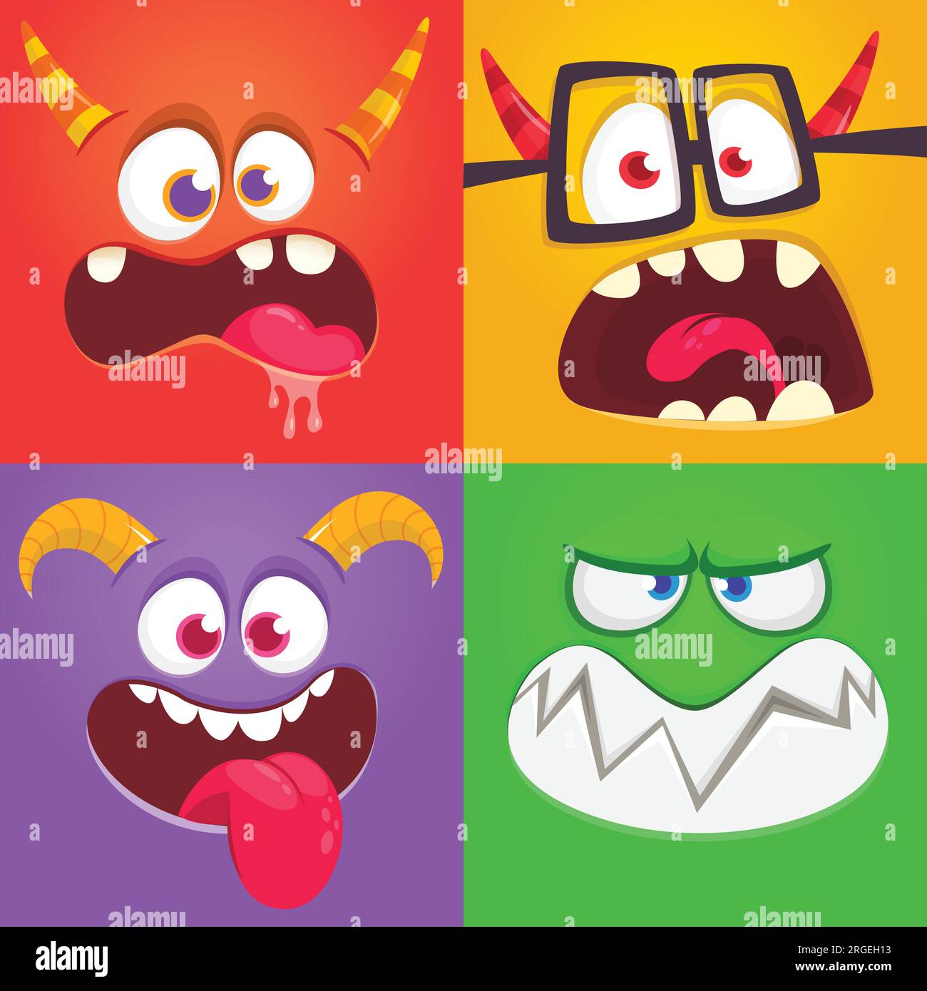 Funny cartoon monster faces emotions set. Illustration of mythical ...