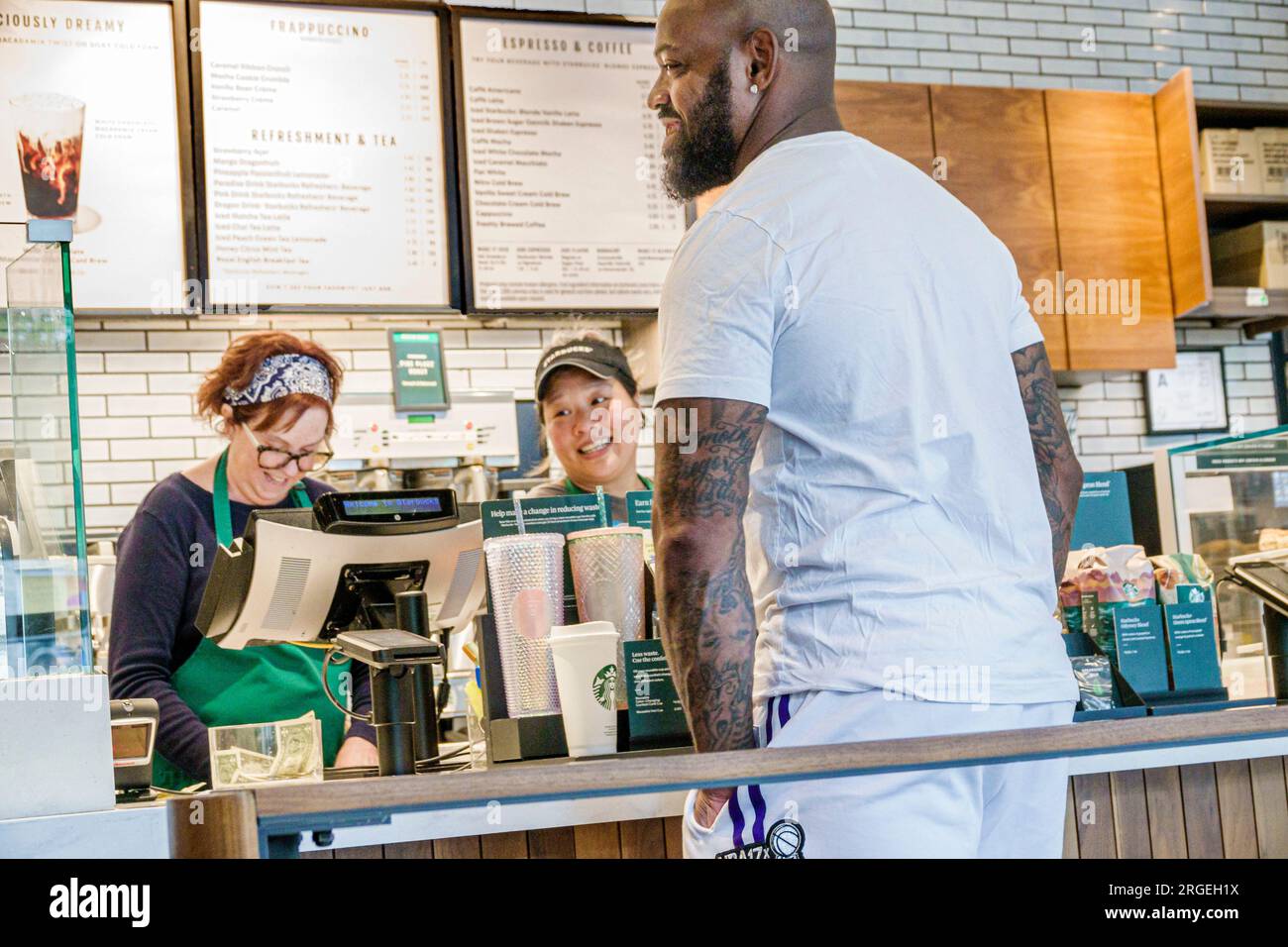 Charlotte North Carolina,Starbucks Coffee,baristas taking order,Black ...