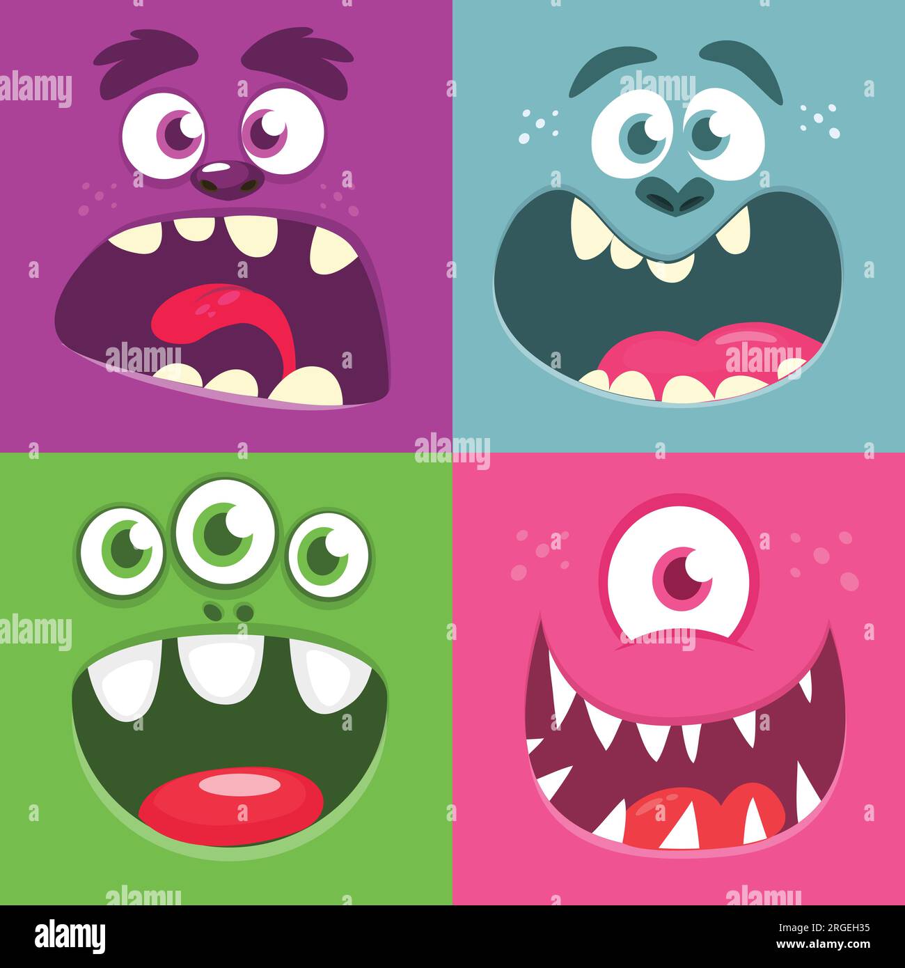 Funny cartoon monster faces emotions set. Illustration of mythical ...