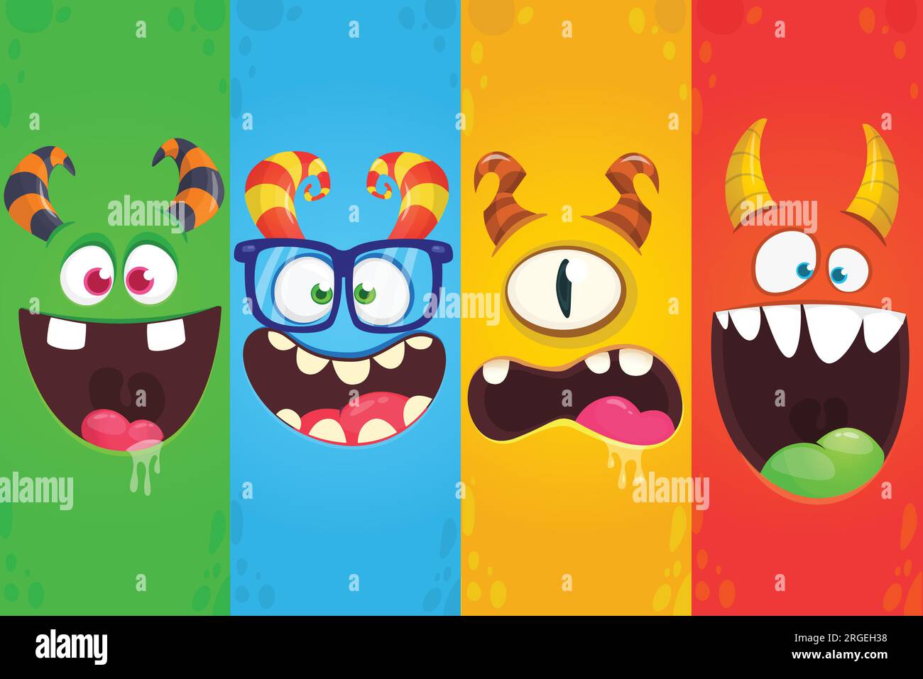 Funny cartoon monster faces emotions set. Illustration of mythical ...