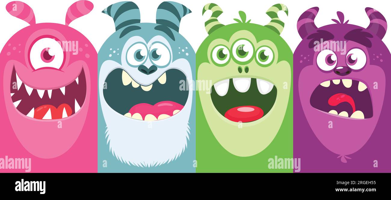 Funny cartoon monster faces emotions set. Illustration of mythical ...