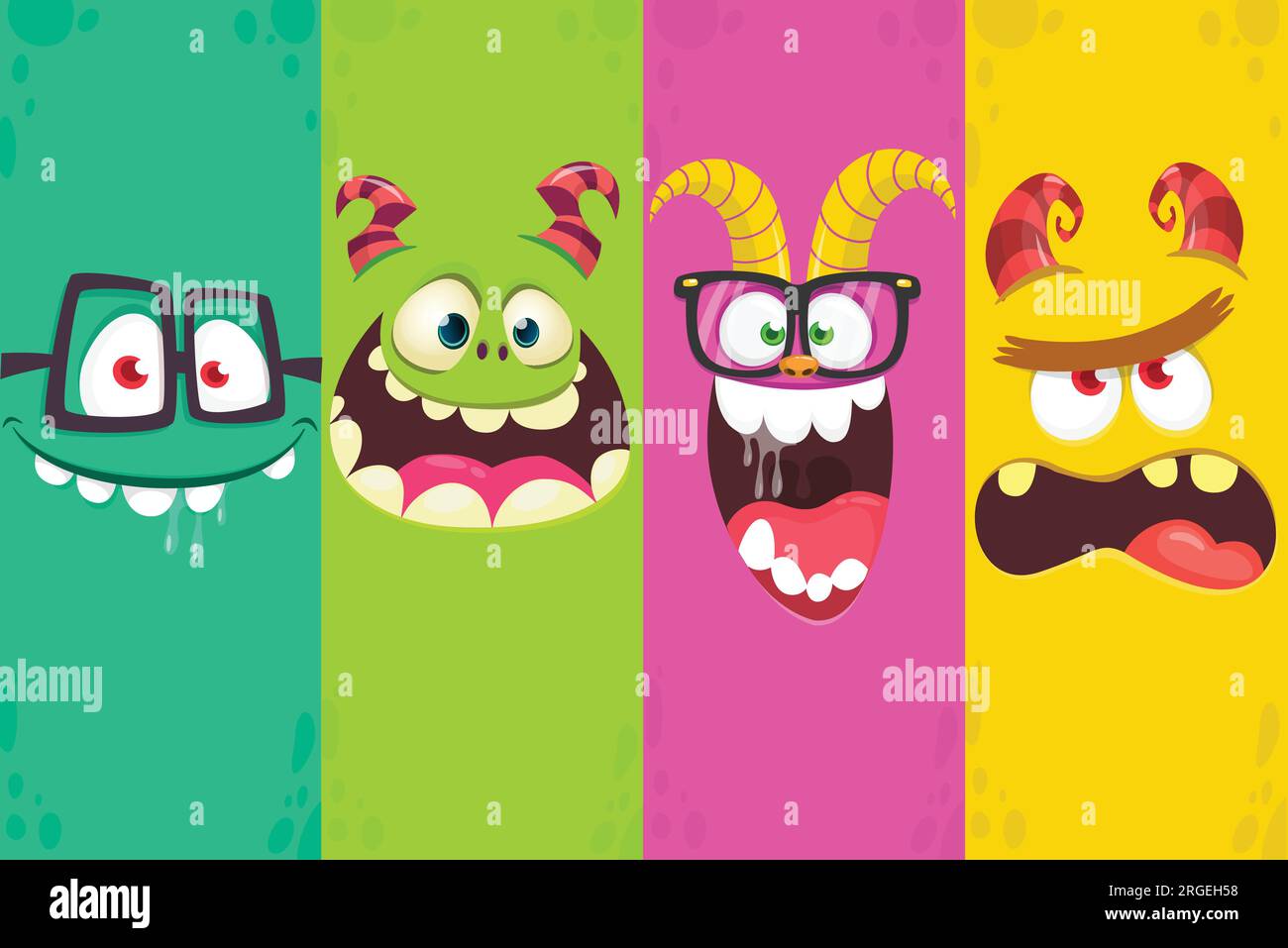 Funny cartoon monster faces emotions set. Illustration of mythical ...