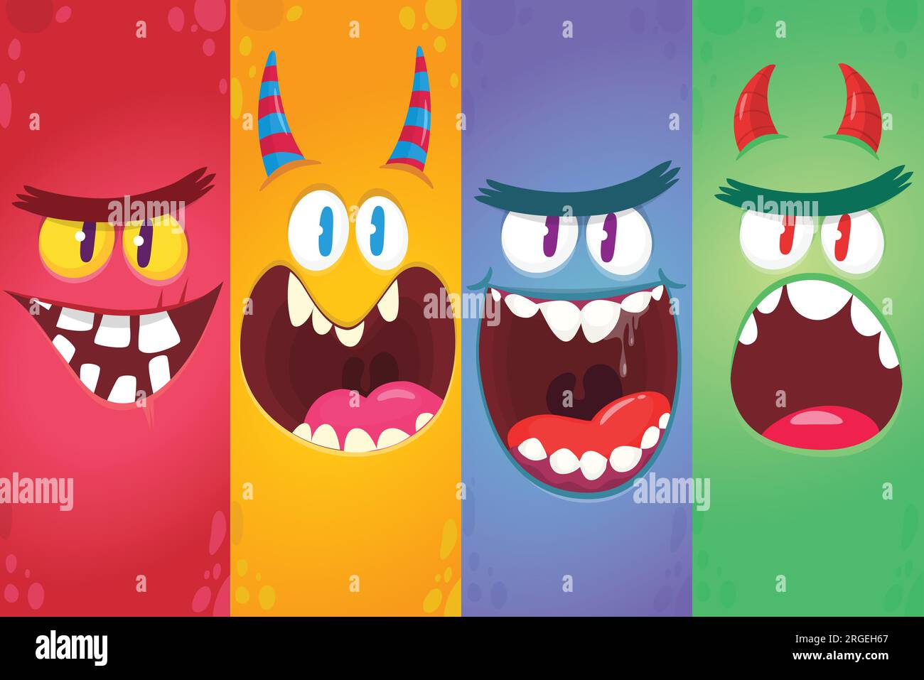 Funny cartoon monster faces emotions set. Illustration of mythical ...