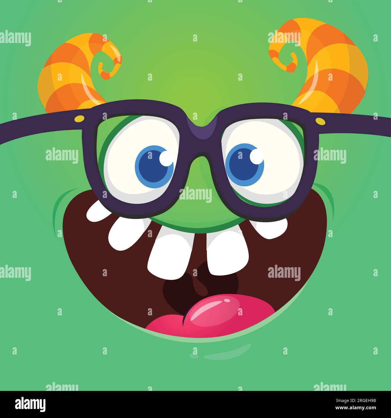 Funny cartoon nerd monster face wearing eyeglasses. Illustration of ...