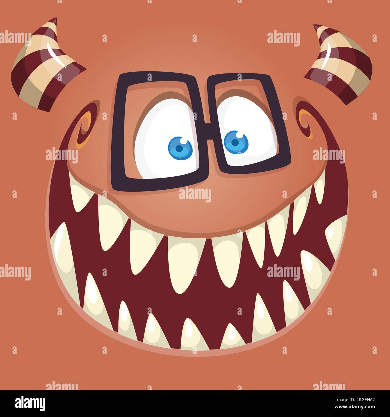 Funny cartoon nerd monster face wearing eyeglasses. Illustration of ...