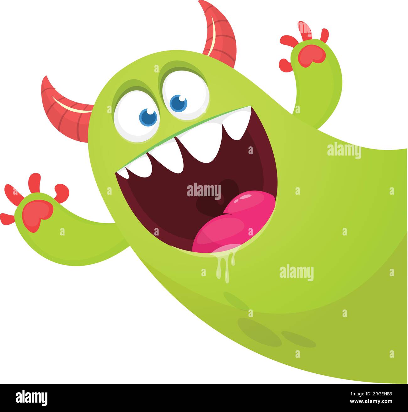 Funny cartoon smiling monster character pop up and waving hands ...