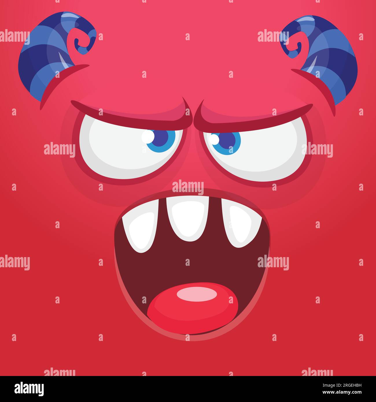 Angry cartoon monster face. Illustration of creepy and scary mythical ...