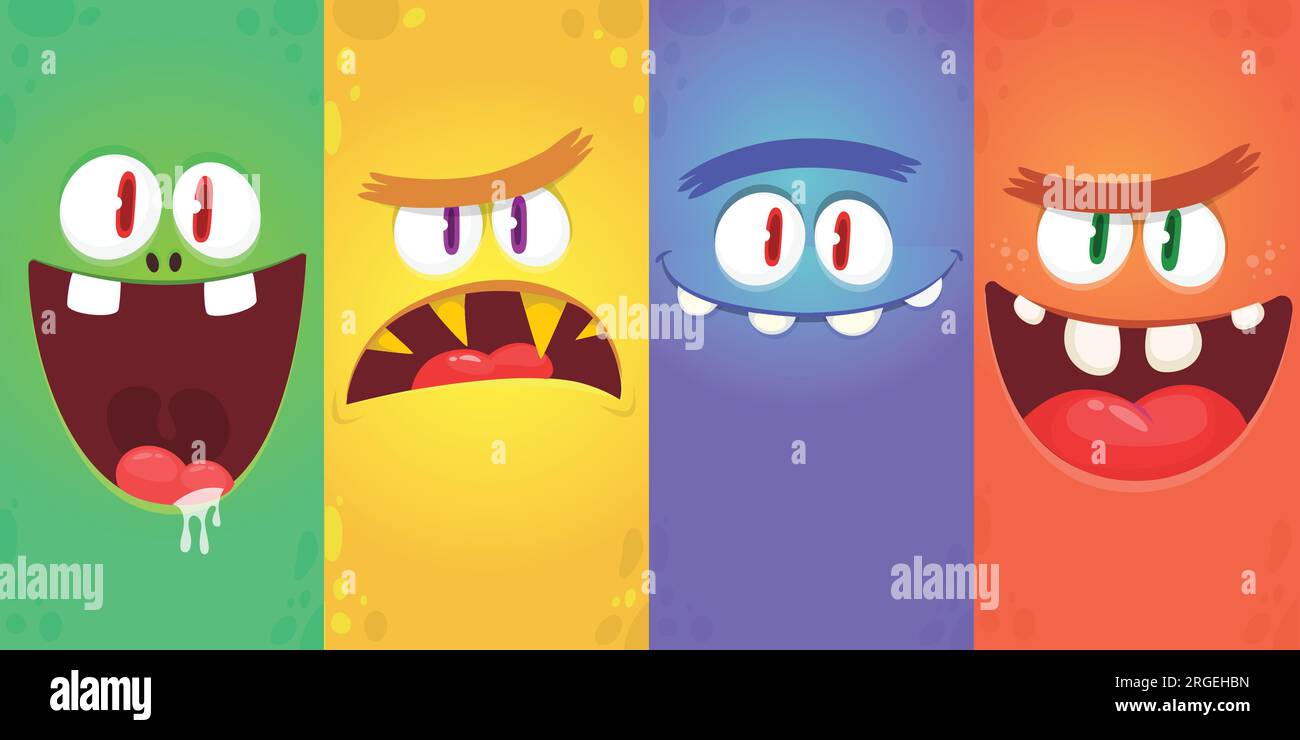 Funny cartoon monster faces emotions set. Illustration of mythical ...