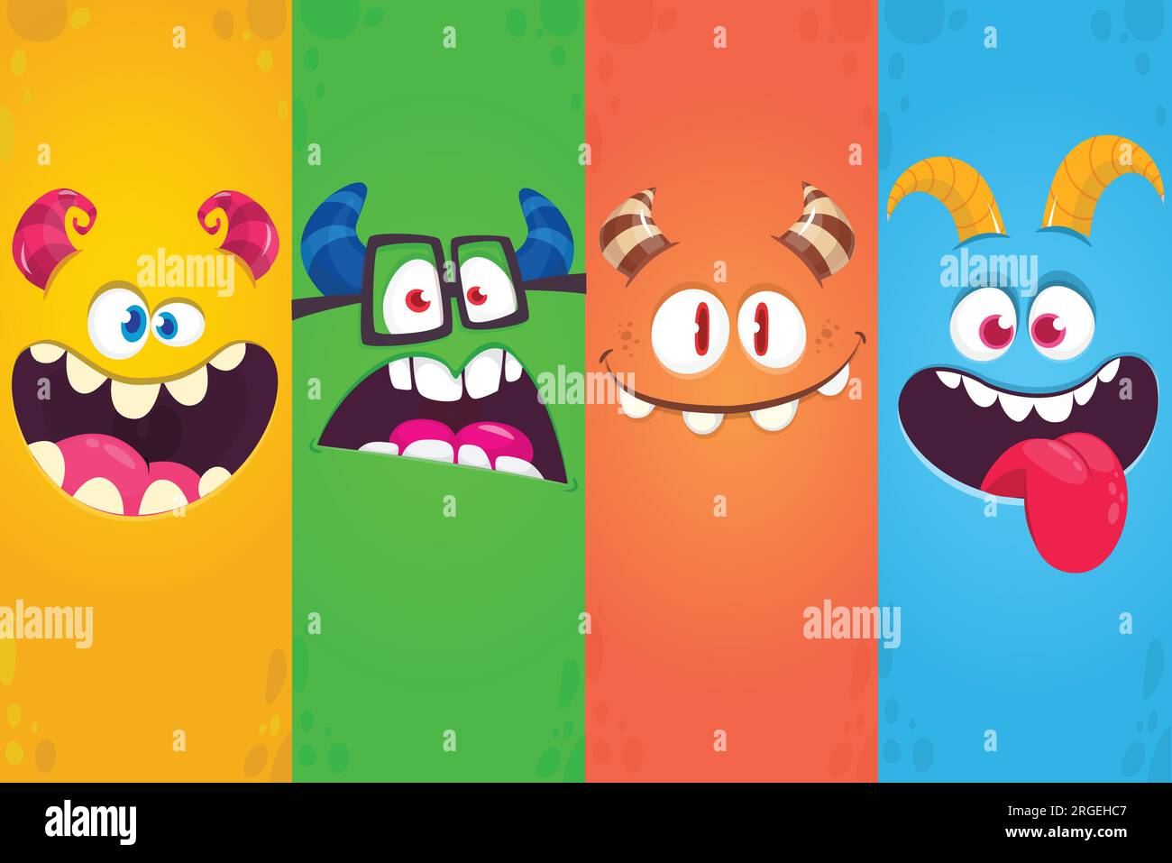Funny cartoon monster faces emotions set. Illustration of mythical ...