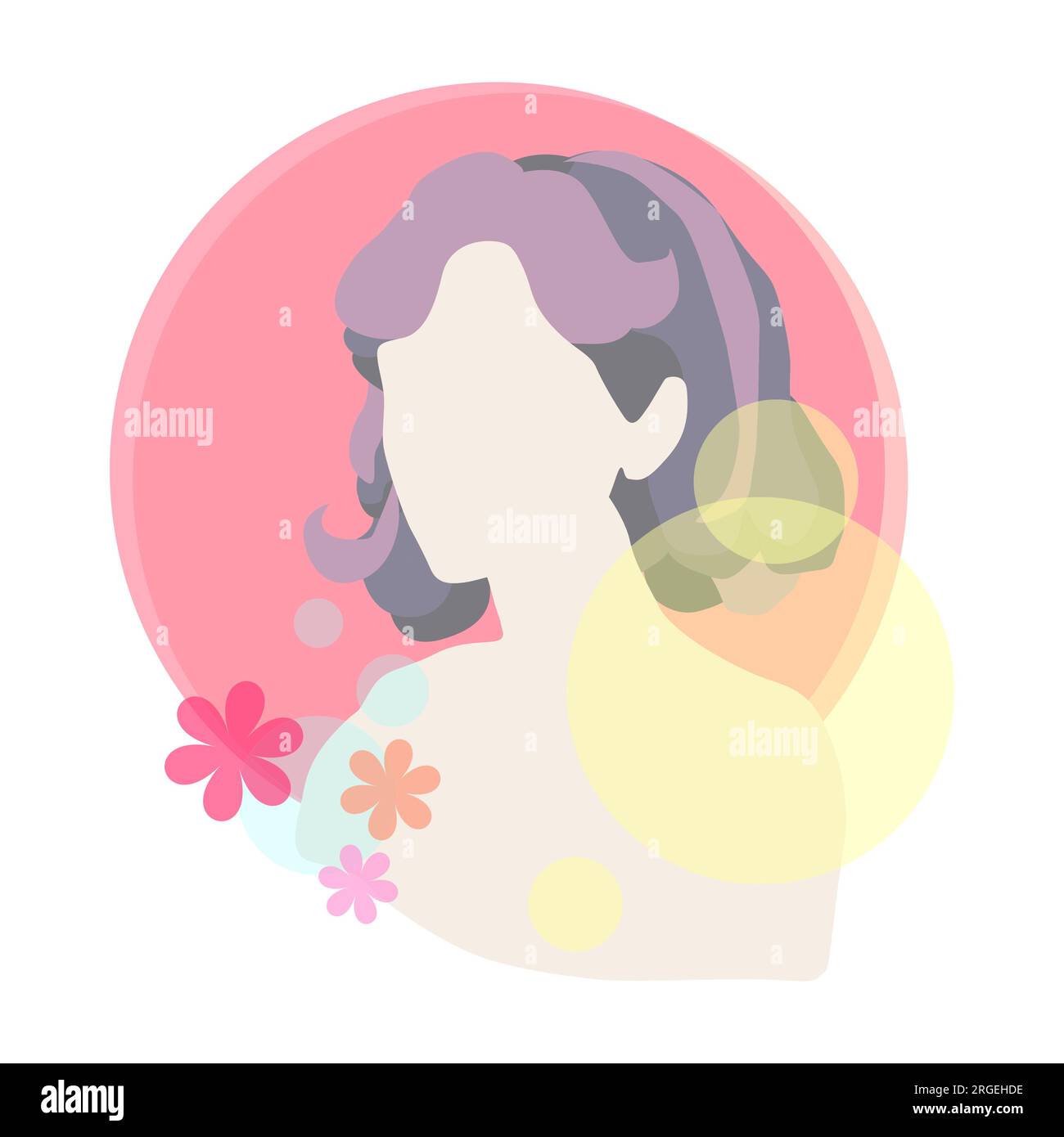 Retro risograph design of a woman portrait with flowers and bubbles ...