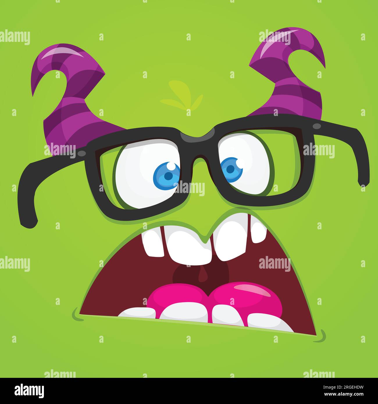 Funny cartoon nerd monster face wearing eyeglasses. Illustration of ...