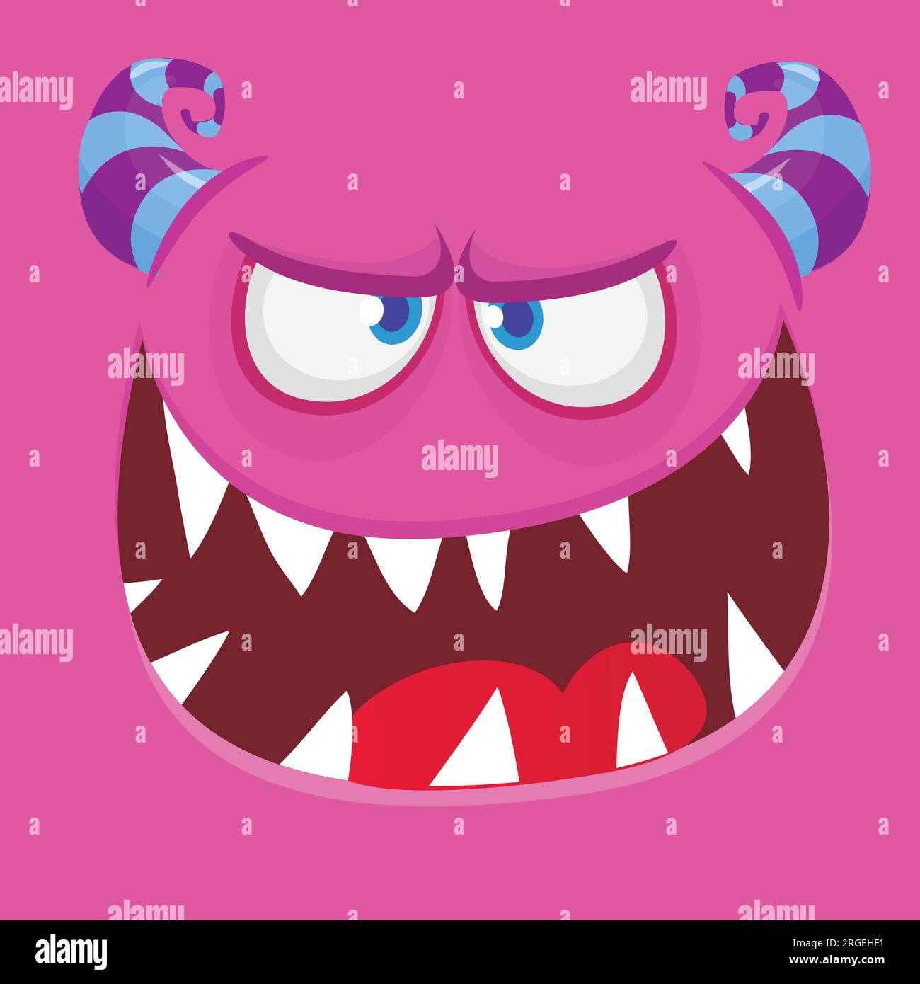 Funny cartoon monster face smiling emotion. Illustration of cute and ...