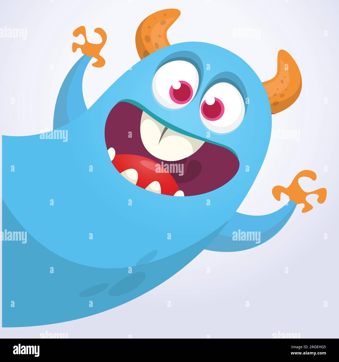 Funny cartoon smiling monster character pop up and waving hands ...