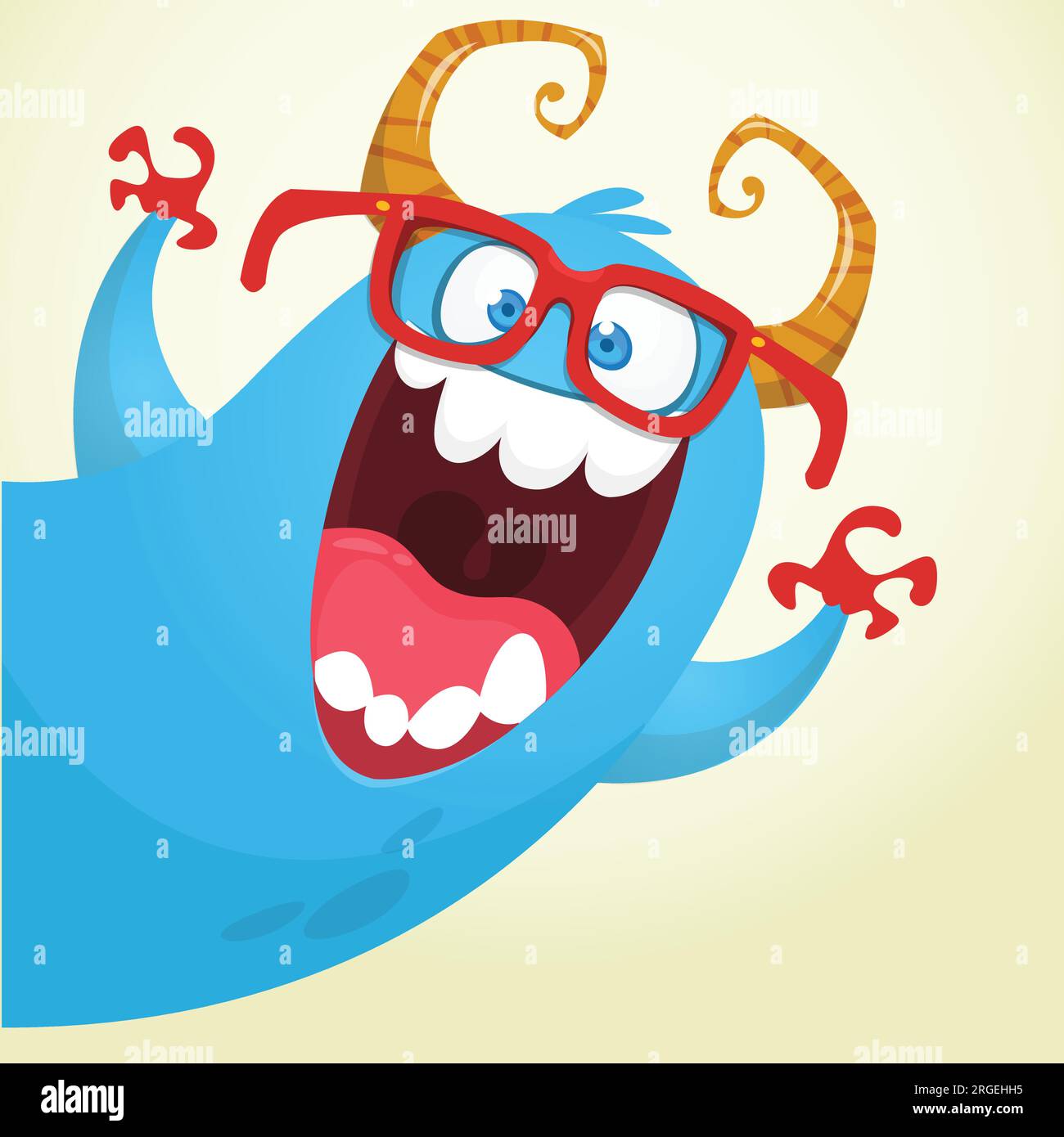 Funny cartoon smiling monster character pop up and waving hands ...