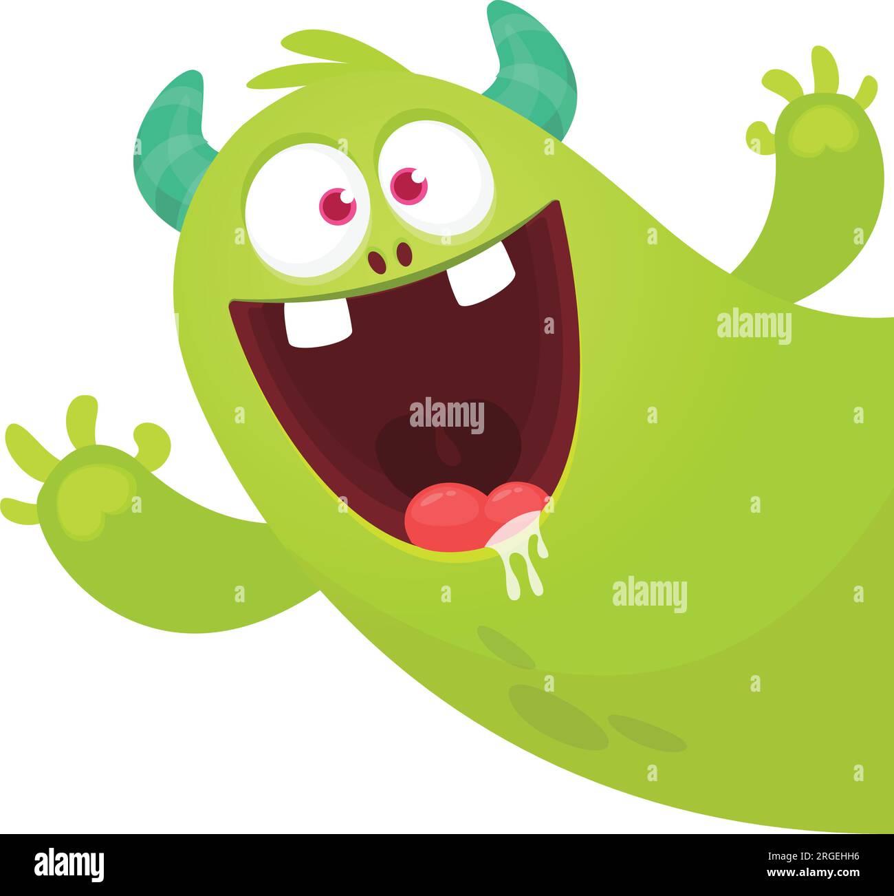 Funny cartoon smiling monster character pop up and waving hands ...