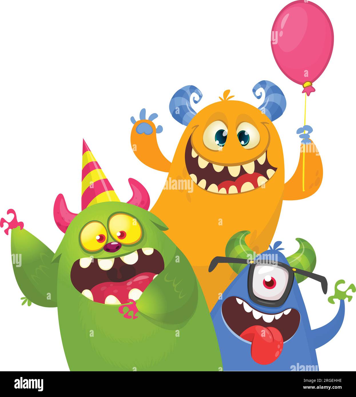 Funny cartoon monster characters set card for birthday party ...