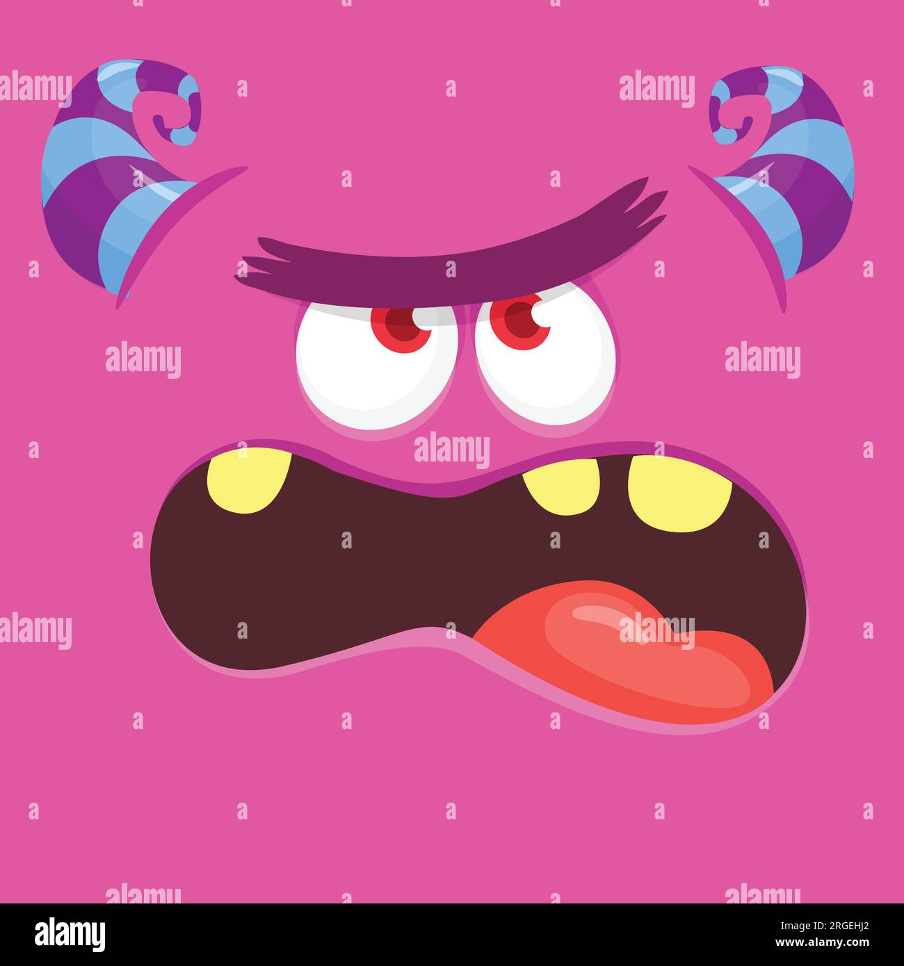 Angry cartoon monster face. Illustration of creepy and scary mythical ...
