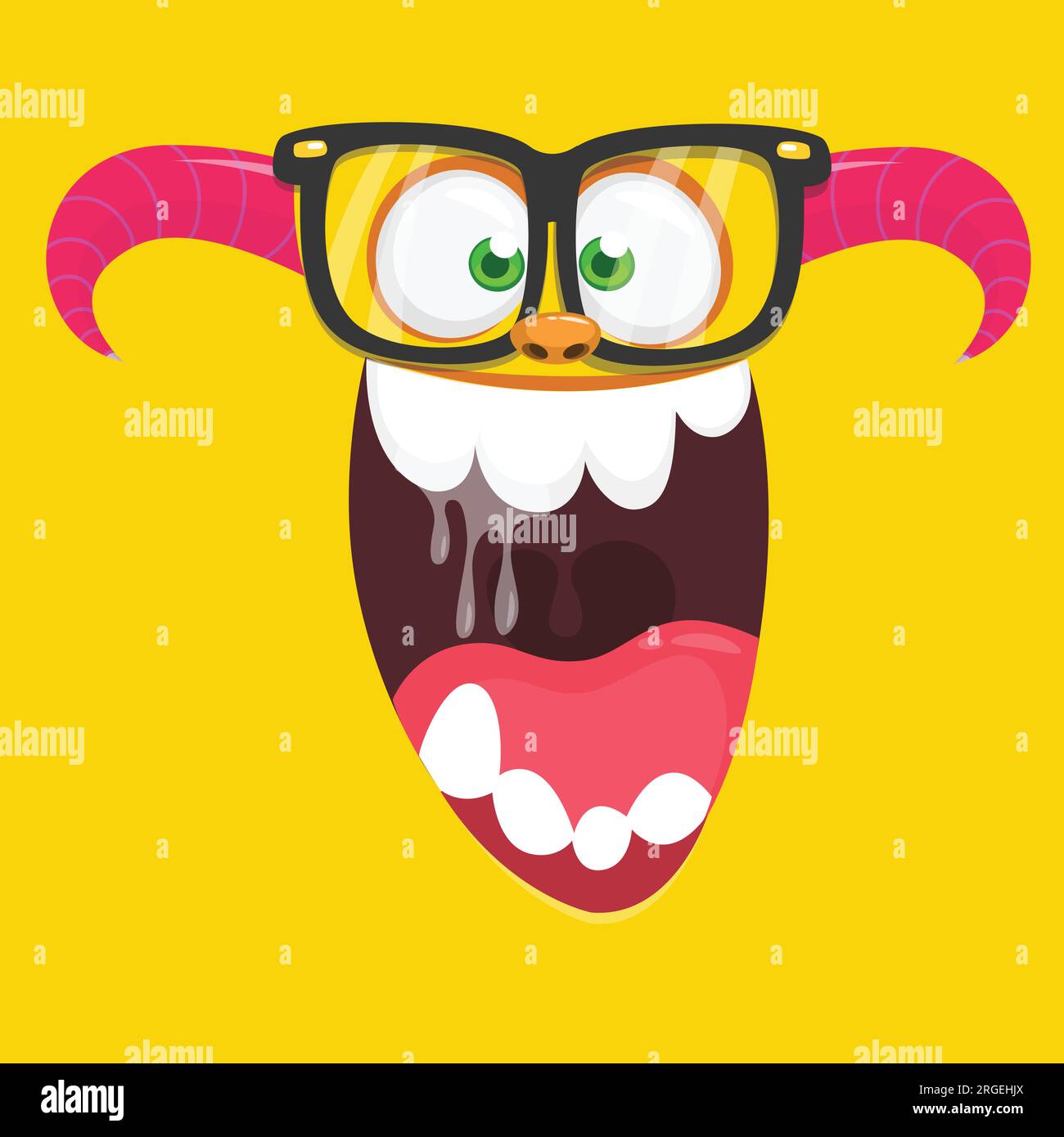 Funny cartoon nerd monster face wearing eyeglasses. Illustration of ...