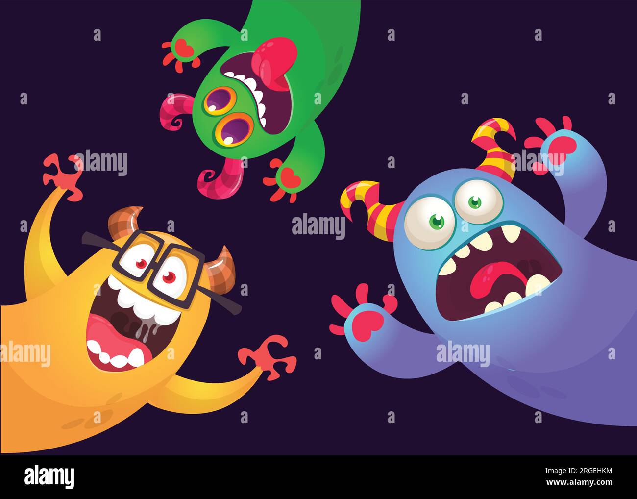 Funny cartoon monster characters set card for birthday party ...