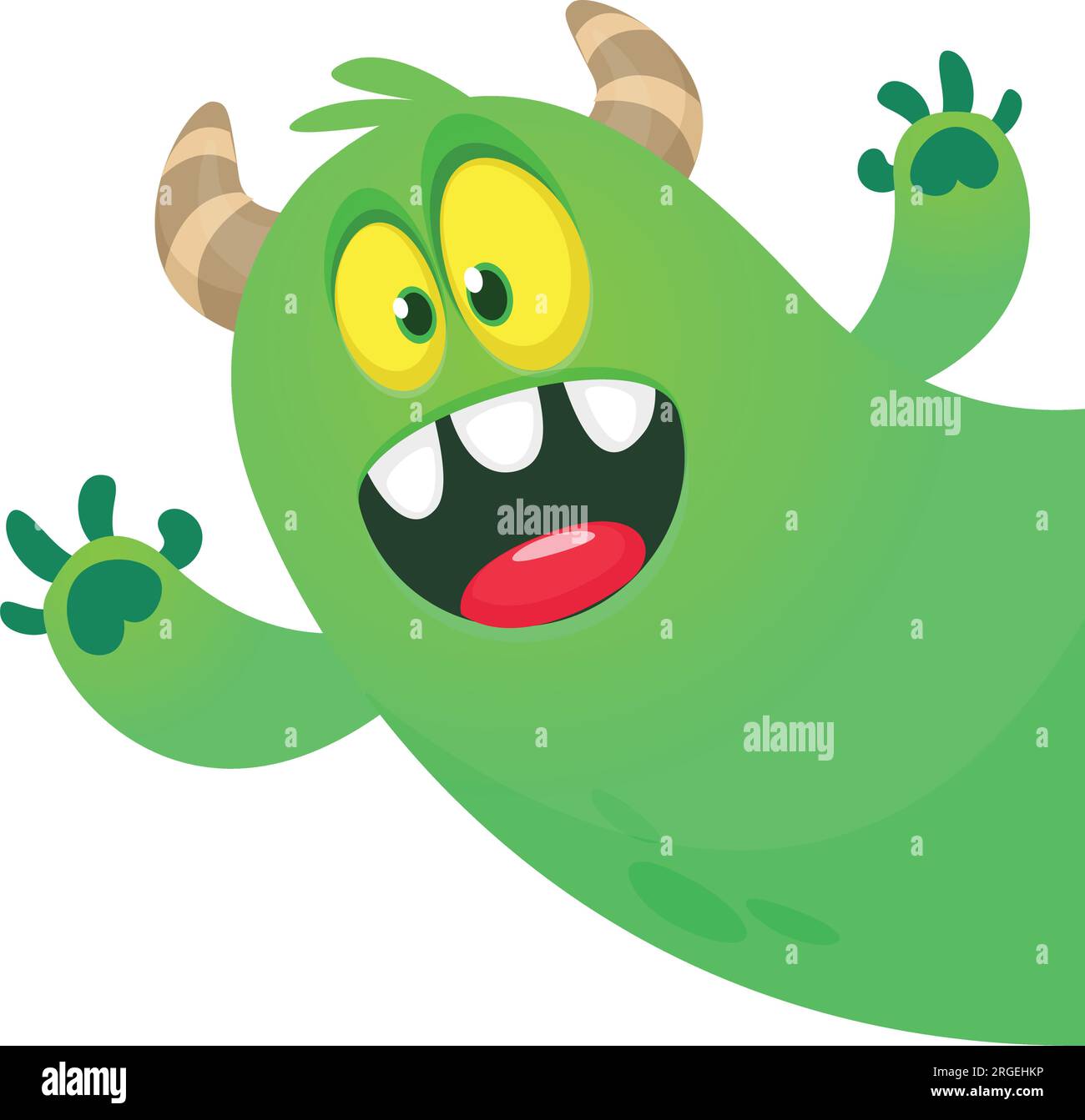 Funny cartoon smiling monster character pop up and waving hands ...