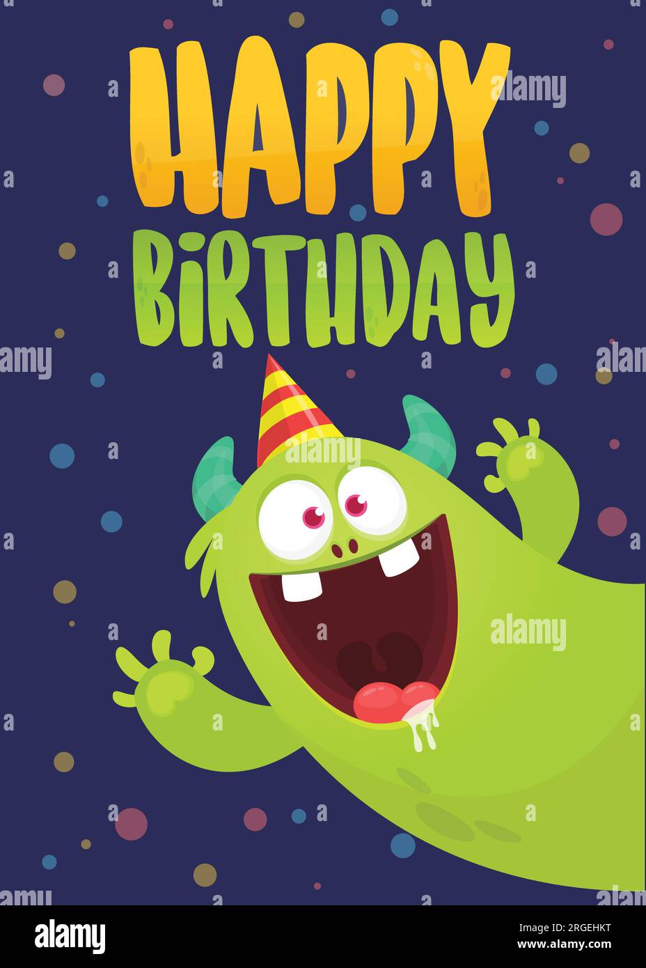 Funny cartoon monster character card for birthday party. Illustration ...