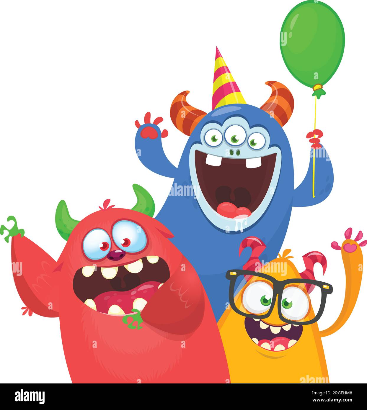Funny cartoon monster characters set card for birthday party ...