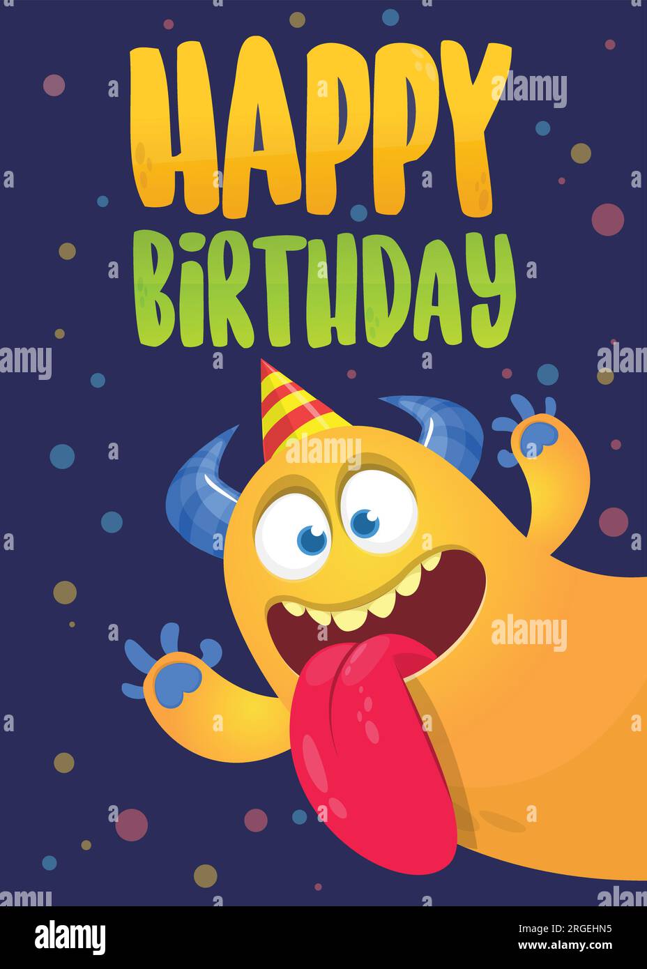 Funny cartoon monster character card for birthday party. Illustration ...