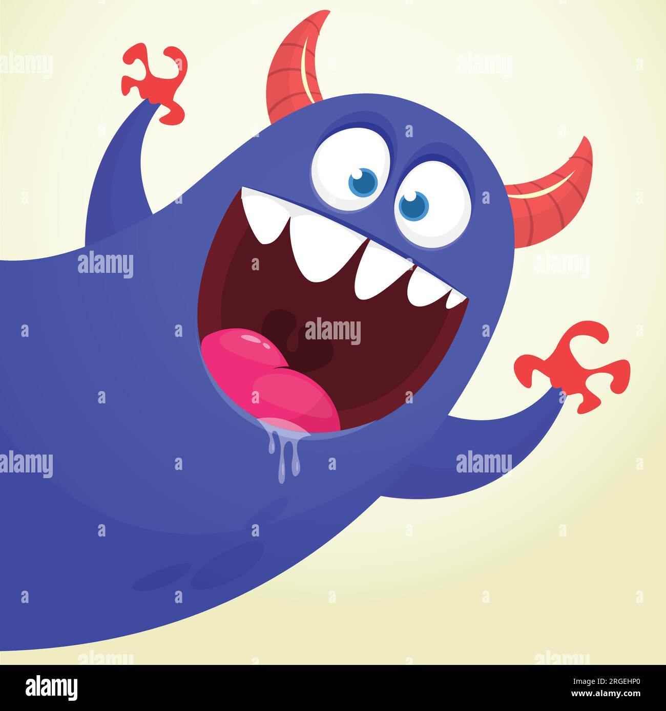 Funny cartoon smiling monster character pop up and waving hands ...