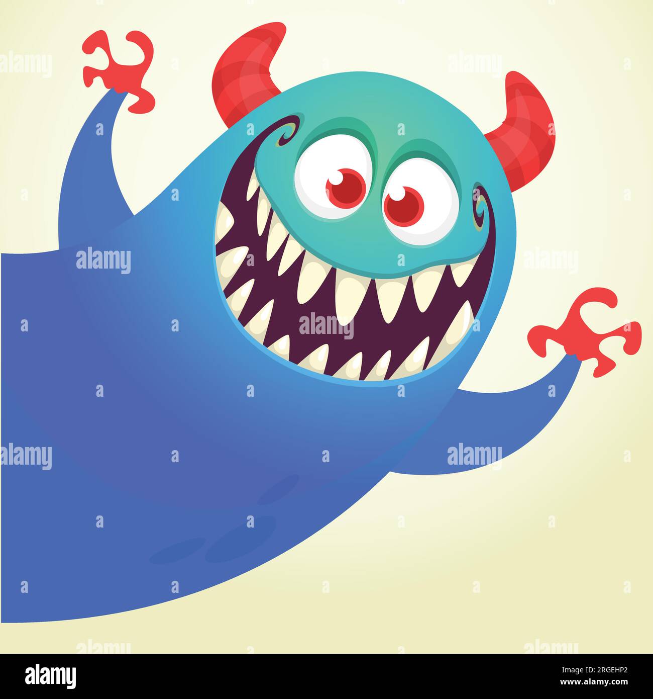 Funny cartoon smiling monster character pop up and waving hands ...