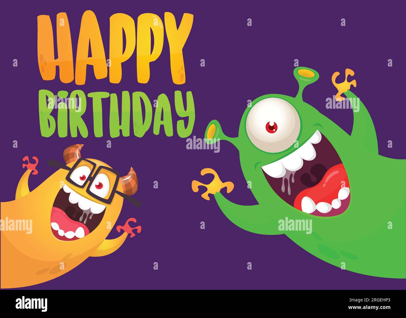 Funny cartoon monster characters set card for birthday party ...