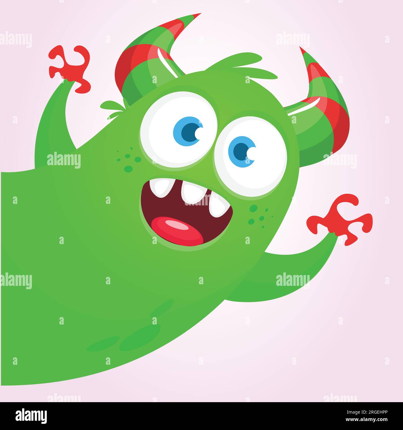 Funny cartoon smiling monster character pop up and waving hands ...