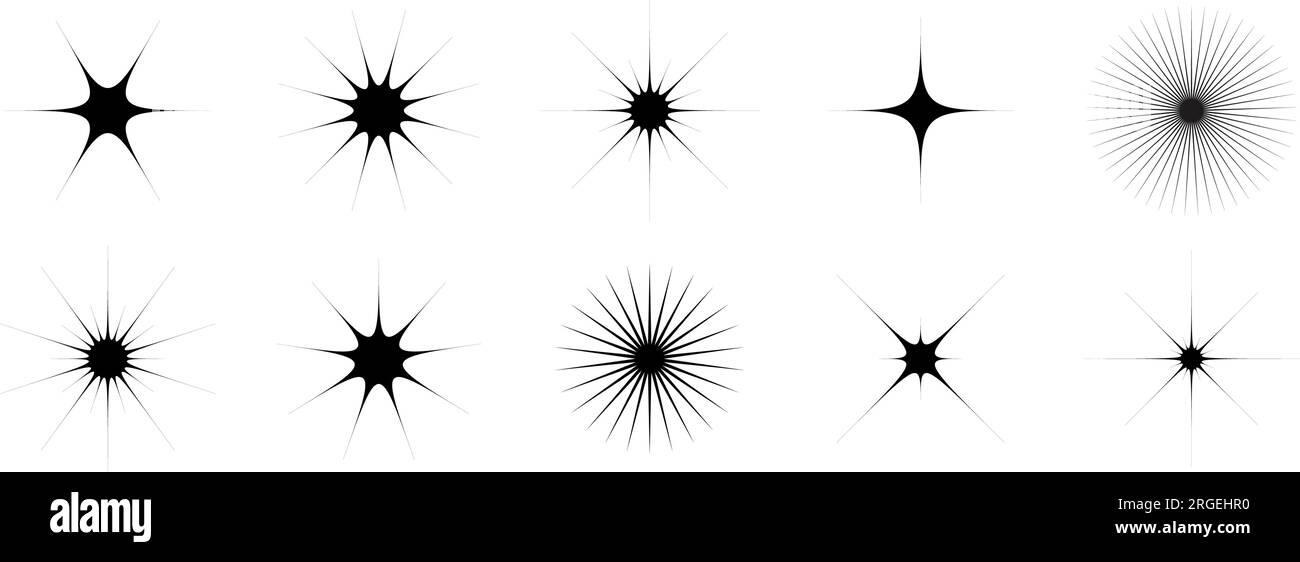 Black star and twinkle shapes set. Retro bling collection. Abstract y2k starburst shine effect ...