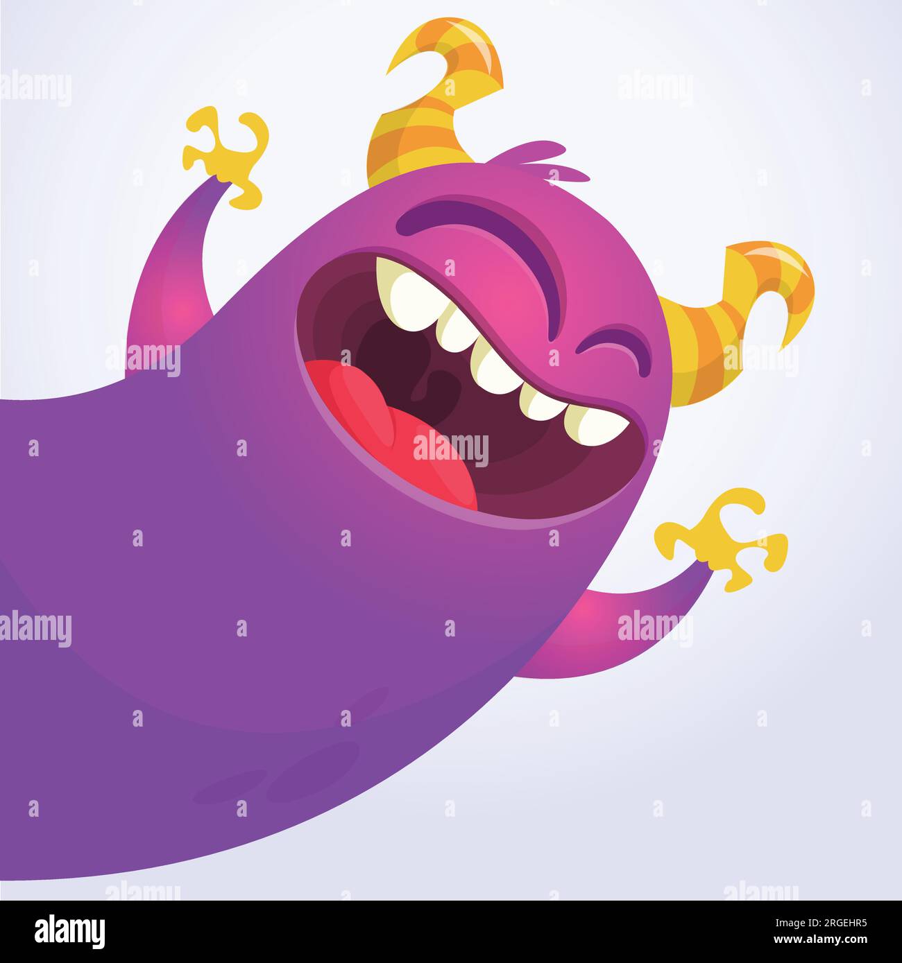 Funny cartoon smiling monster character pop up and waving hands ...