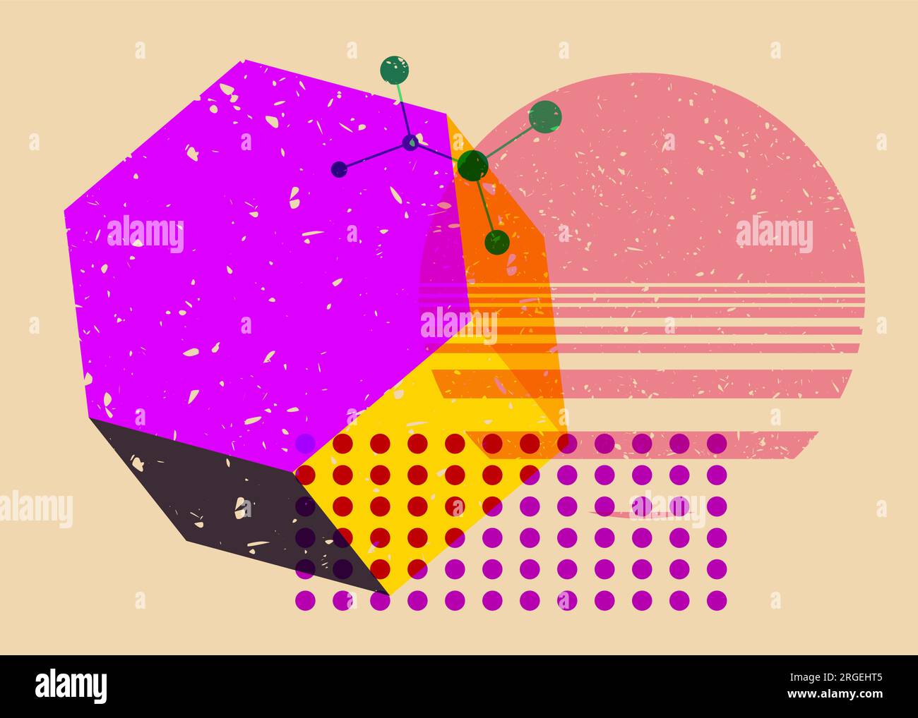 Colorful geometric shapes. Object in trendy riso graph design. Geometry elements abstract ...