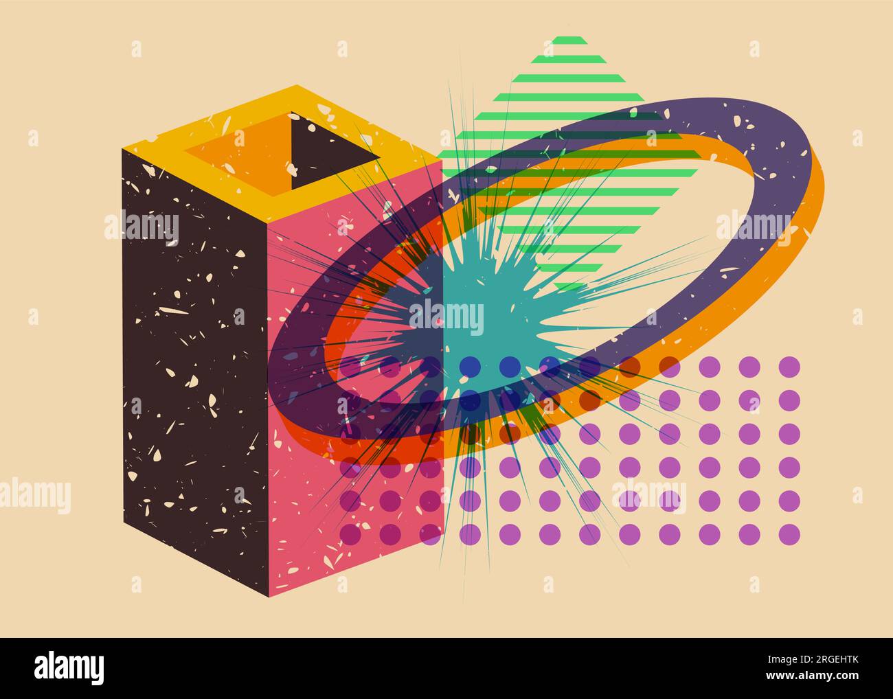 Colorful geometric shapes. Object in trendy riso graph design. Geometry elements abstract ...