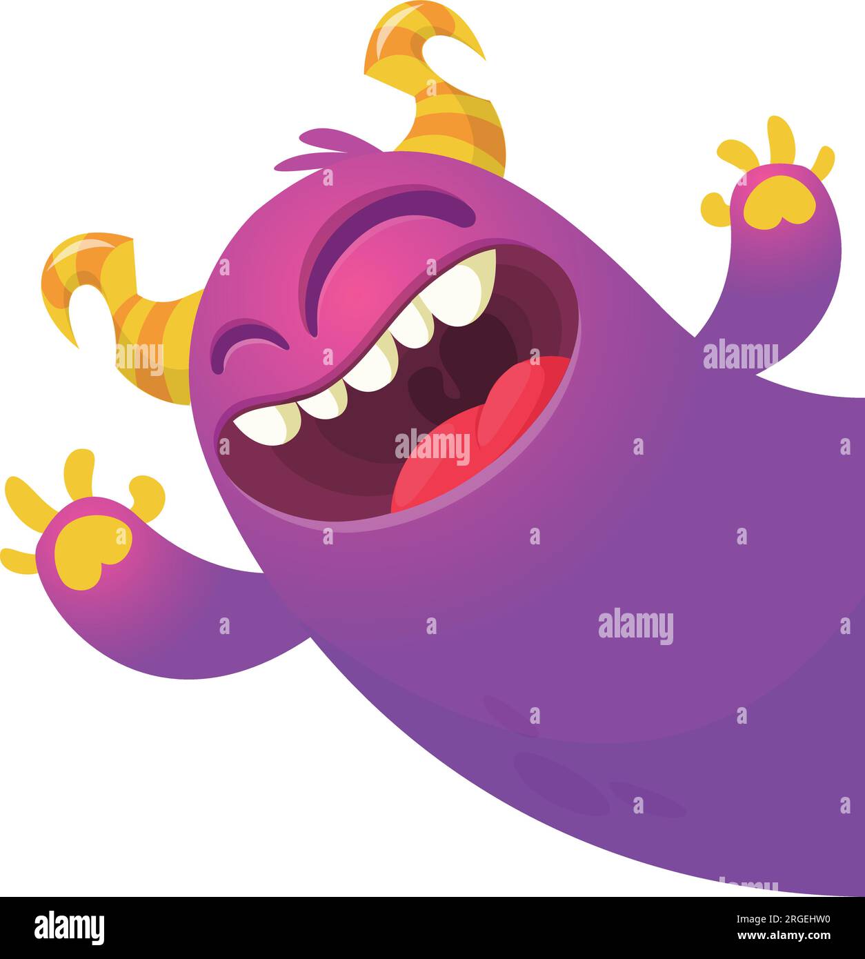 Funny cartoon smiling monster character pop up and waving hands ...