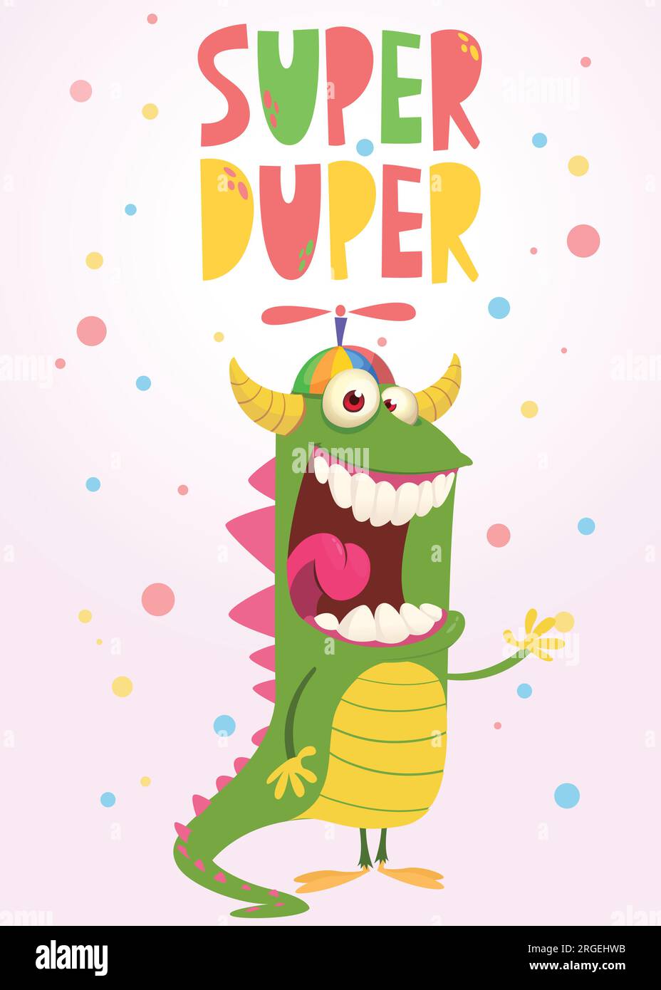 Funny cartoon monster character poster or invitation with title Super ...