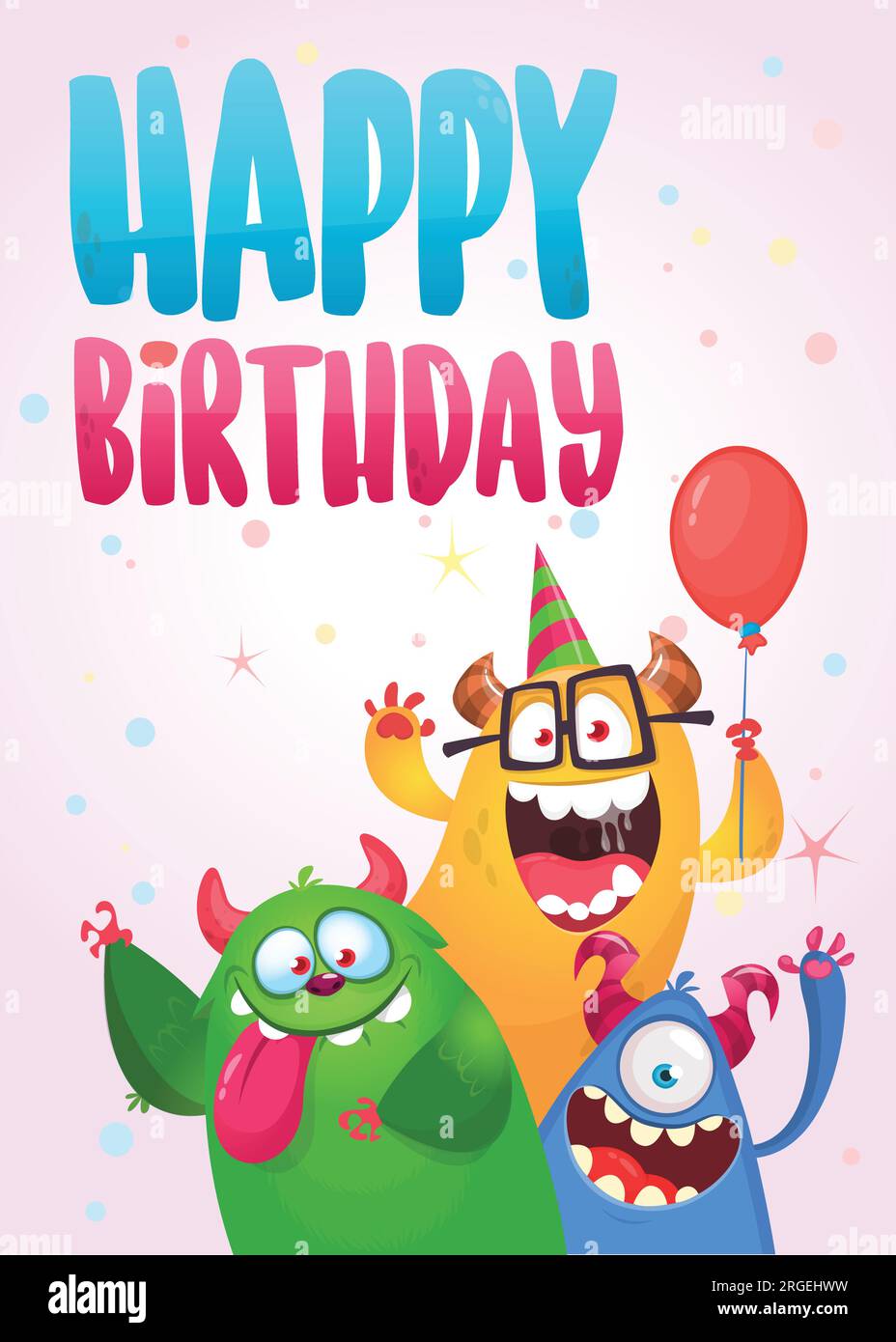 Funny cartoon monster characters set card for birthday party ...