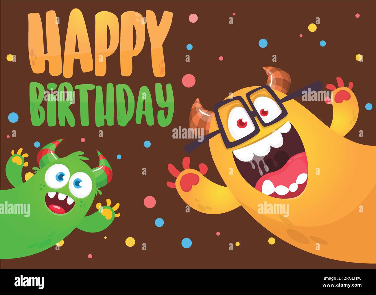 Funny cartoon monster characters set card for birthday party ...