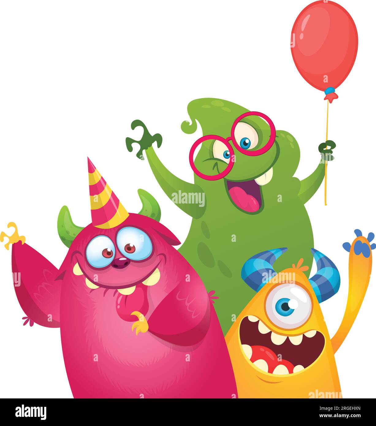 Funny cartoon monster characters set card for birthday party ...
