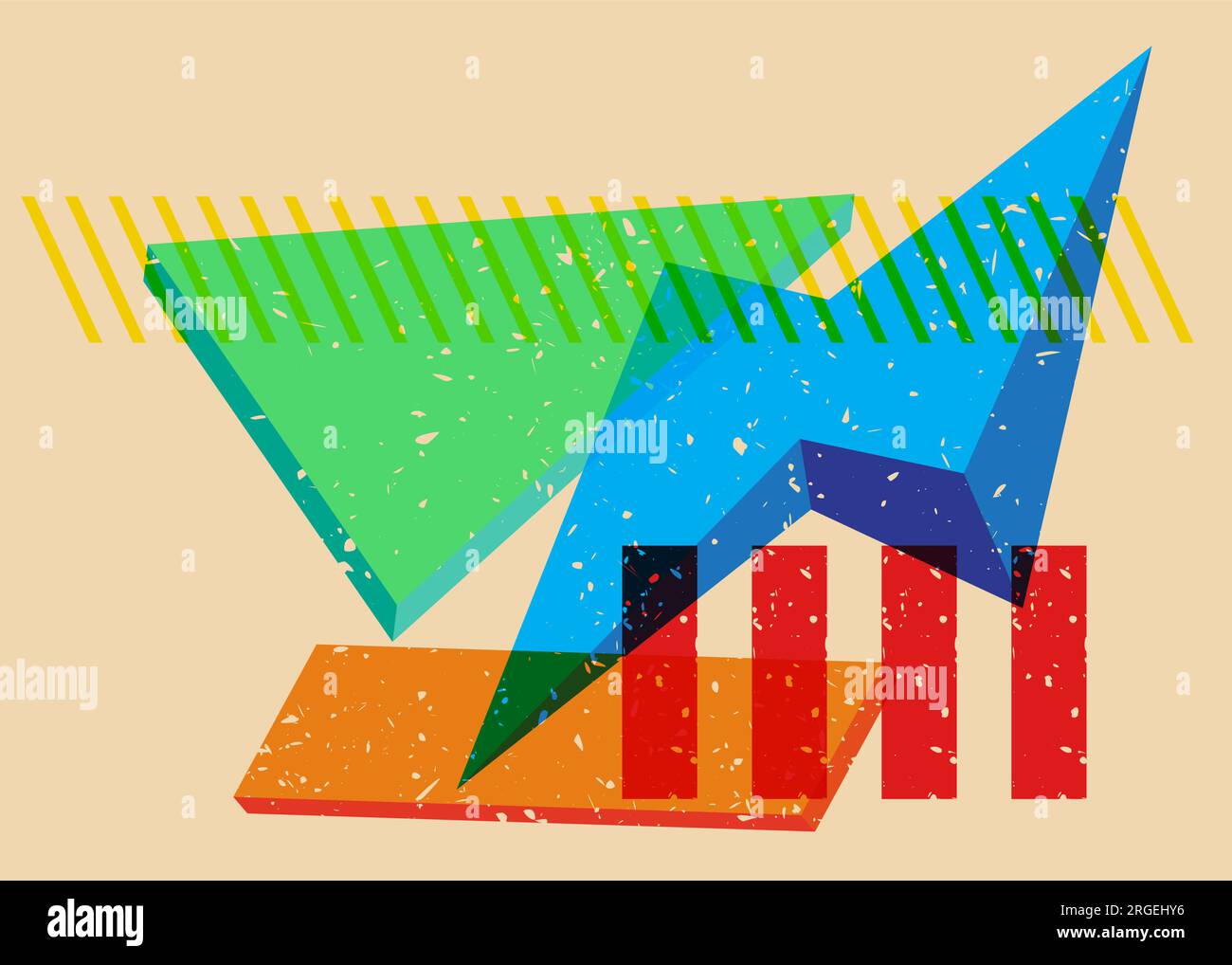 Colorful geometric shapes. Object in trendy riso graph design. Geometry elements abstract ...