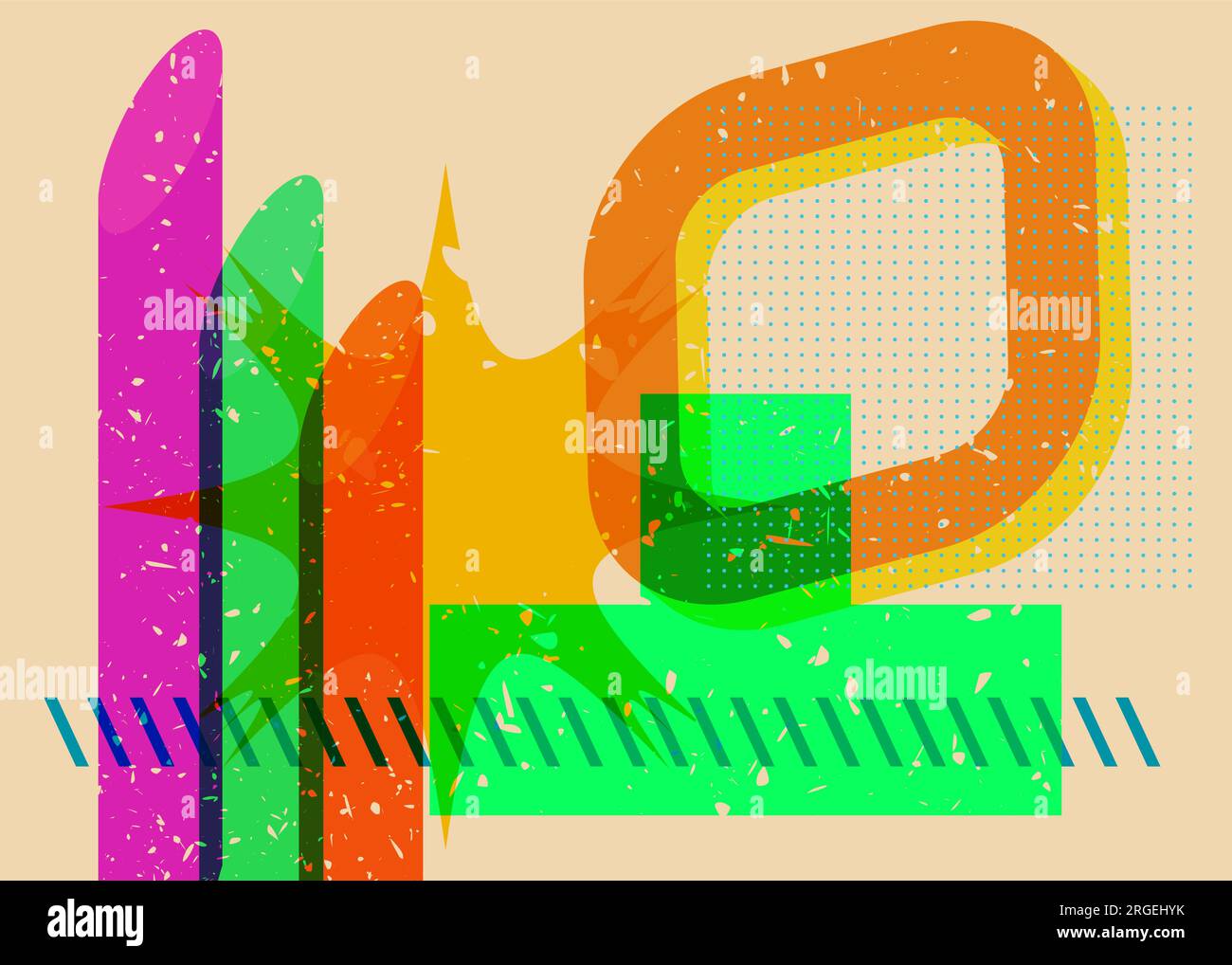 Colorful geometric shapes. Object in trendy riso graph design. Geometry elements abstract ...