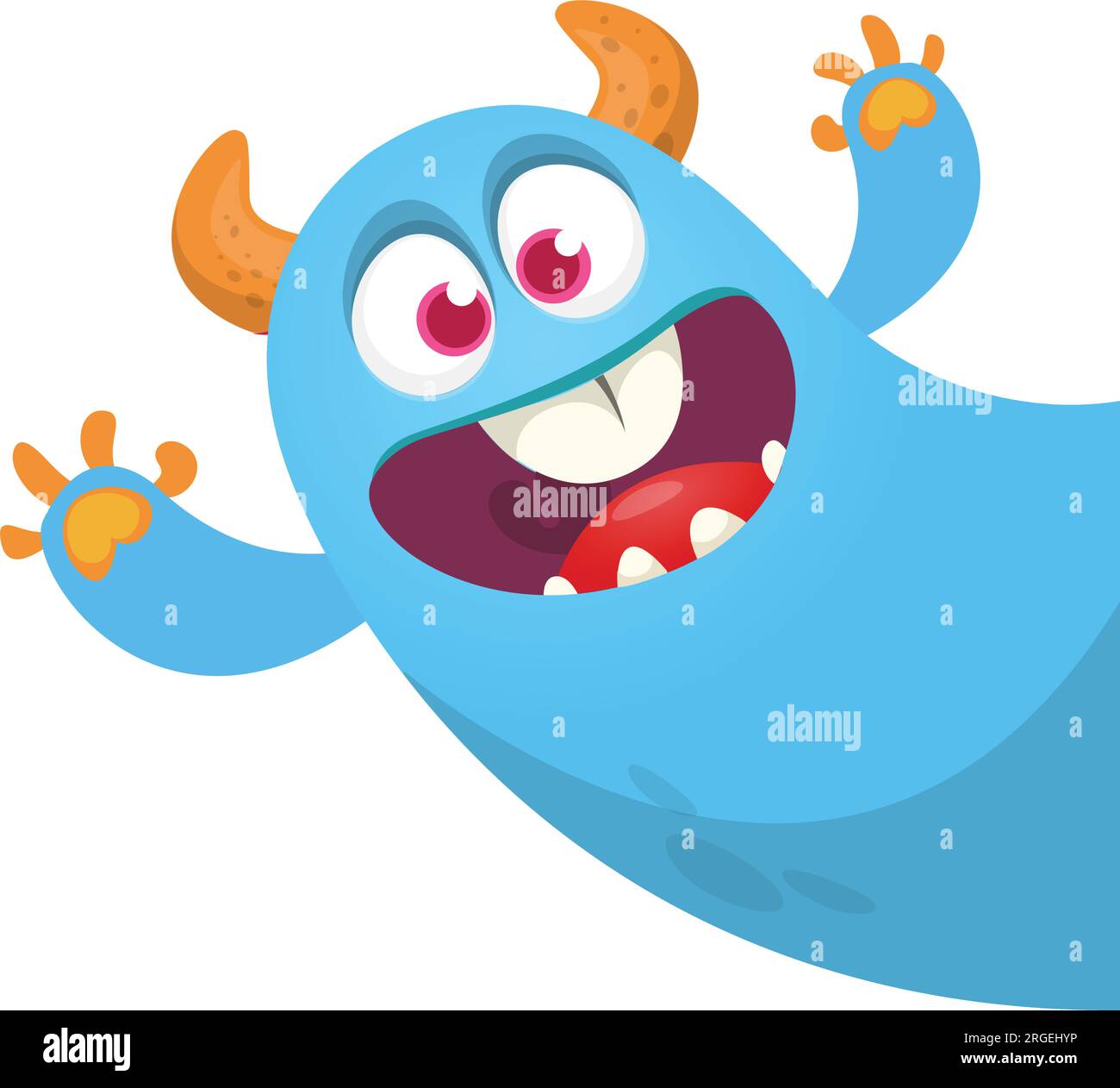 Funny cartoon smiling monster character pop up and waving hands ...