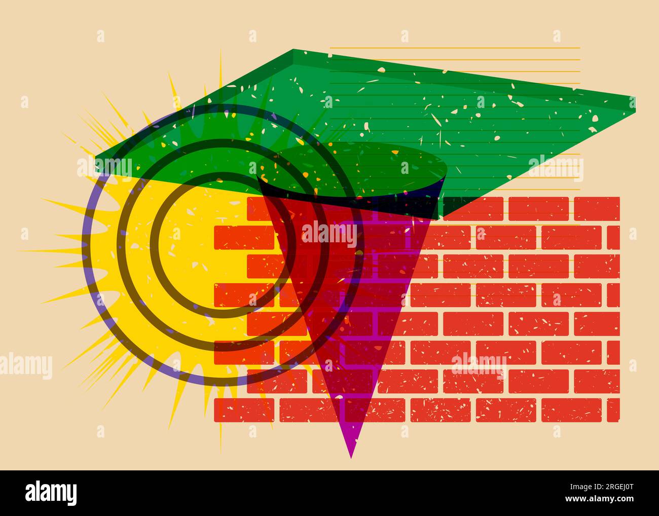 Colorful geometric shapes. Object in trendy riso graph design. Geometry ...