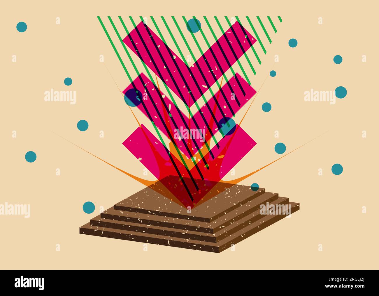 Colorful geometric shapes. Object in trendy riso graph design. Geometry elements abstract ...