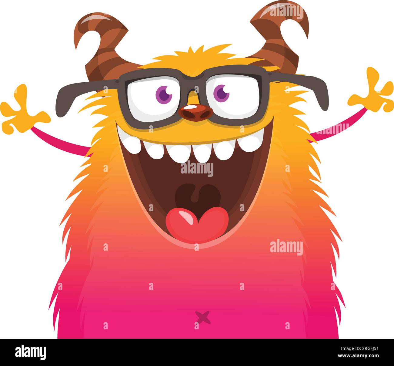Funny cartoon smiling monster character waving hands. Illustration of ...