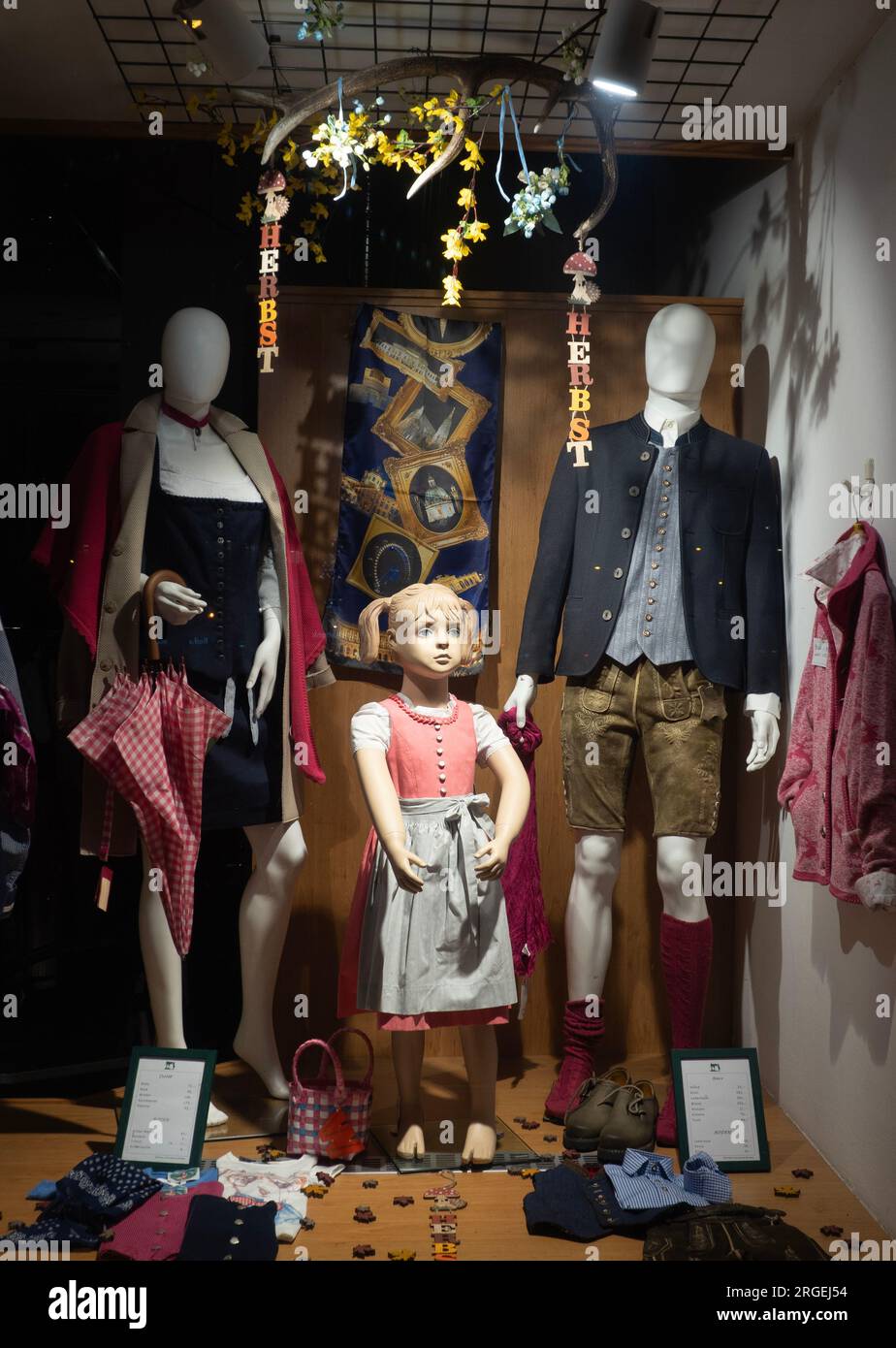 Traditional Austrian costumes in the shop window of the Landhaus ...