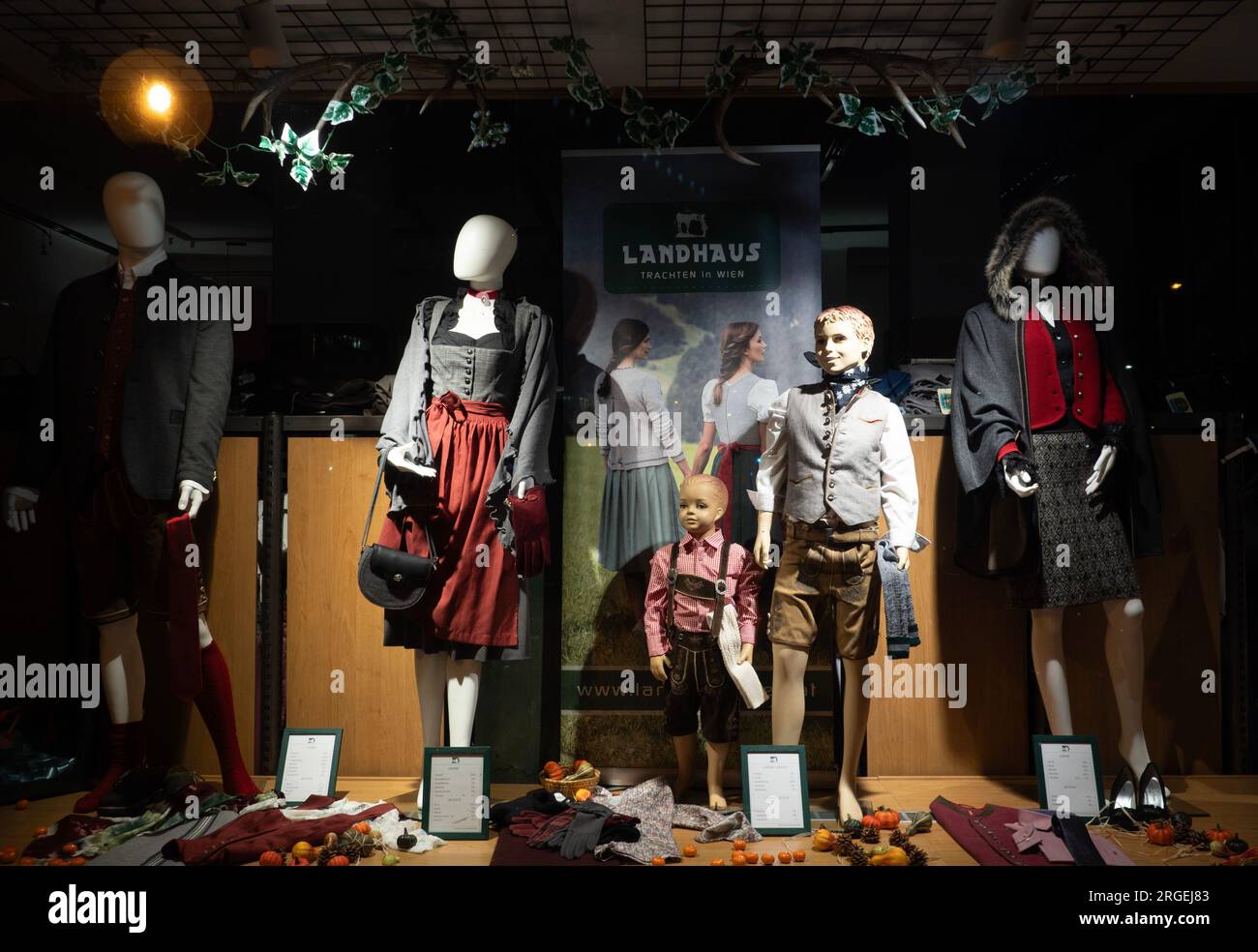 Traditional Austrian costumes in the shop window of the Landhaus ...
